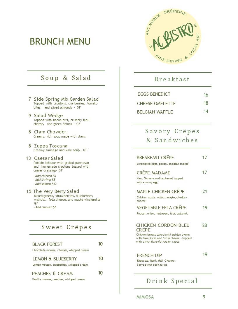 Sample Fall Brunch Menu - Sat 9-2 only